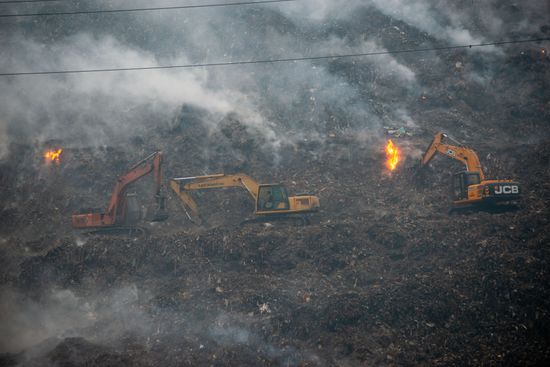 Excavators Trying Put Out Smoldering Fire Editorial Stock Photo - Stock ...