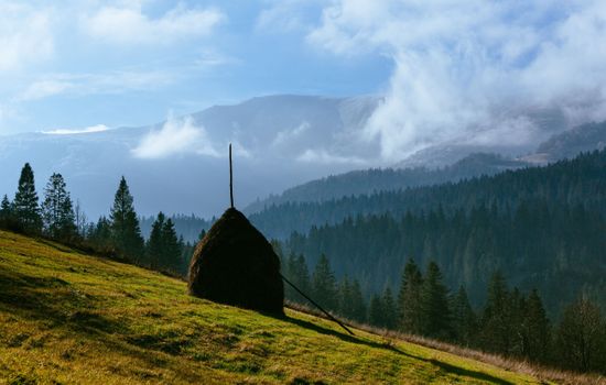 Single Haystack Overlooks Polonyna Borzhava Mountain Editorial Stock ...