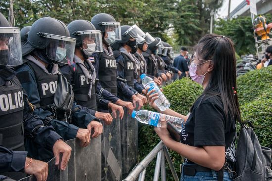 Protester Giving Water Riot Policemen During Editorial Stock Photo ...