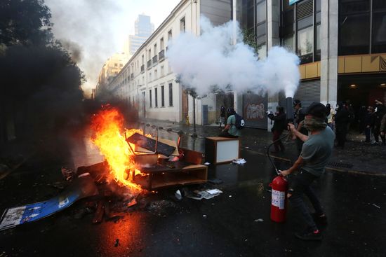 Demonstrator Uses Fire Extinguisher Next Barricade Editorial Stock ...