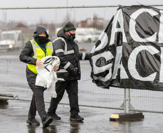 Celtic Security Staff Remove Antiboard Banners Editorial Stock Photo ...