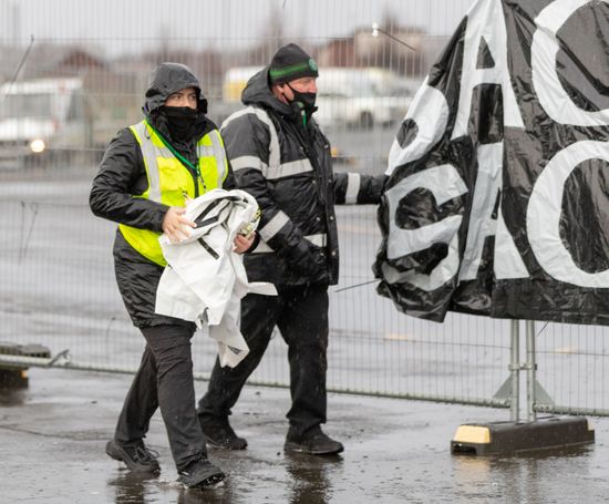 Celtic Security Staff Remove Antiboard Banners Editorial Stock Photo ...