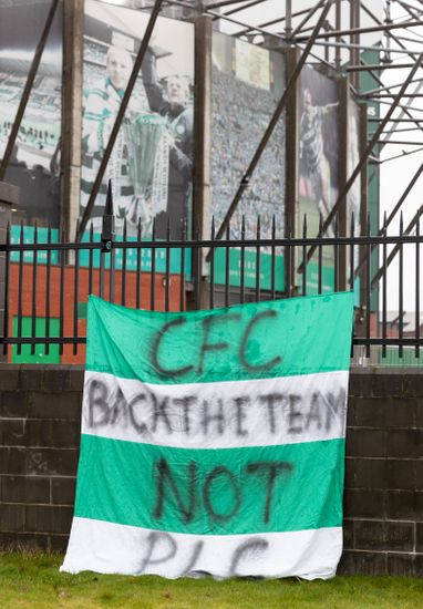 Celtic Fans Protest Banners Outside Celtic Editorial Stock Photo ...
