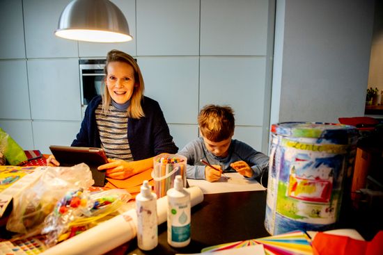 Mother Working Home Children Home Because Editorial Stock Photo - Stock ...