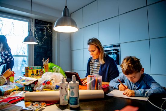 Mother Working Home Children Home Because Editorial Stock Photo - Stock ...