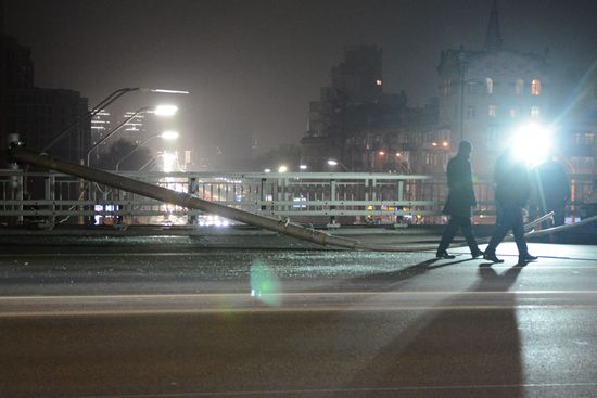 Fallen Light Post Lies On Roadway Editorial Stock Photo - Stock Image ...