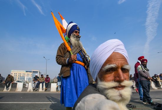 Nihang Sikh Holds Flags During Ongoing Editorial Stock Photo - Stock ...