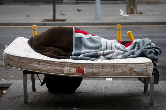 Homeless Person Sleeps On Mattress Over Editorial Stock Photo - Stock ...