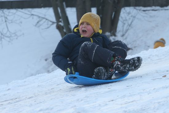 Child Sleds On Snowcovered Field Kiev Editorial Stock Photo - Stock ...