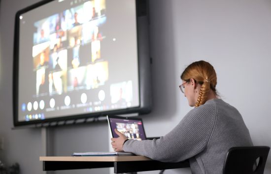 Teacher Gives Lesson Via Video Conference Editorial Stock Photo - Stock ...