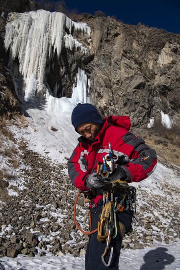Huang Huang Checks His Climbing Tools Editorial Stock Photo - Stock ...