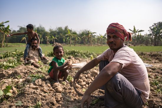 Farmer His Family Digging Cultivated Soil Editorial Stock Photo - Stock ...