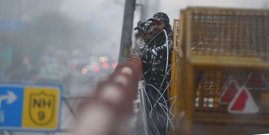 Security Personnel Stand Guard Next Barricades Editorial Stock Photo ...