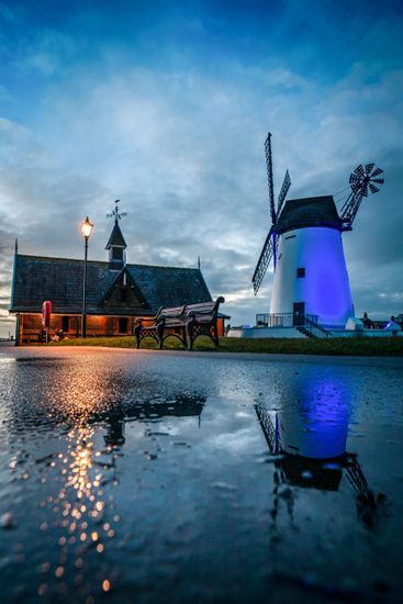 Windmill Lytham St Annes Lit Blue Editorial Stock Photo - Stock Image ...