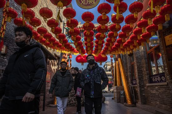 People Walk Alley Decorated Red Lanterns Editorial Stock Photo - Stock ...