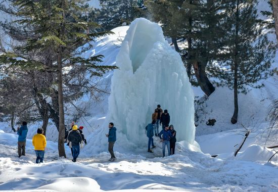 Visitors Explore Huge Icicle Formed Due Editorial Stock Photo - Stock ...