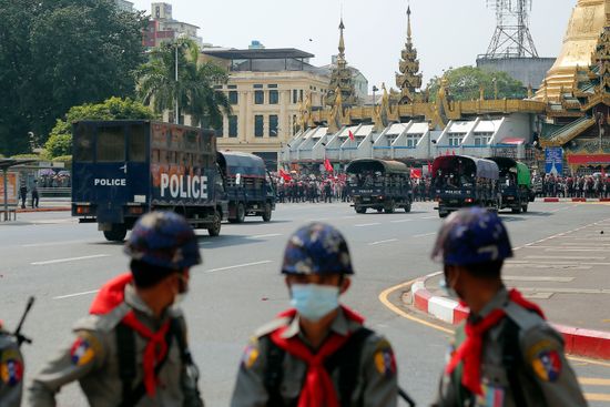Myanmar Riot Police Block Street During Editorial Stock Photo - Stock ...