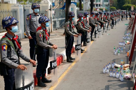 Myanmar Riot Police Block Street During Editorial Stock Photo - Stock ...