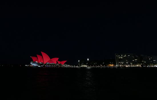 Sydney Opera House Red Light Seen Editorial Stock Photo - Stock Image ...