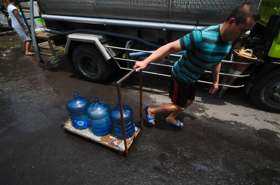 People Queue Collect Water Buckets Water Editorial Stock Photo - Stock ...