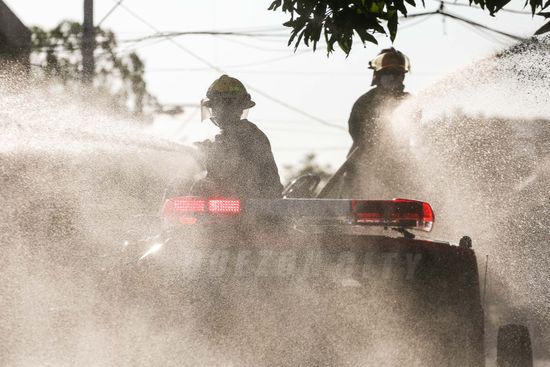 Fireman Uses Hoses Spray Disinfectant Solution Editorial Stock Photo ...