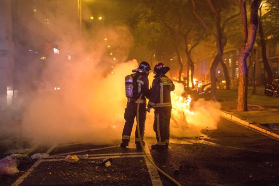 Firefighters Seen Putting Out Burning Barricade Editorial Stock Photo ...