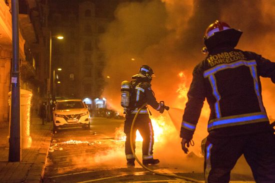 Firefighters Seen Putting Out Burning Barricade Editorial Stock Photo ...