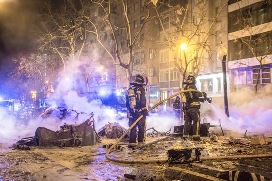 Firefighters Seen Putting Out Burning Barricade Editorial Stock Photo ...