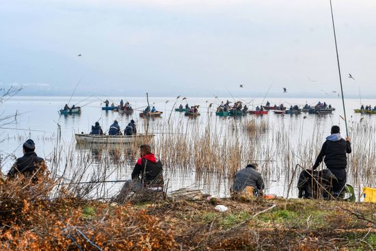 Fishermen Fish On Dojran Lake Dojran Editorial Stock Photo - Stock ...