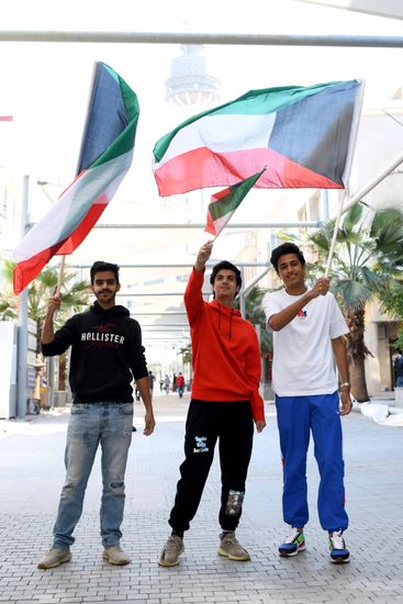 People Wave Kuwaiti Flags On Street Editorial Stock Photo - Stock Image ...