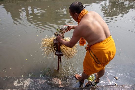 Nepalese Hindu Devotee Pours Holy Water Editorial Stock Photo - Stock ...