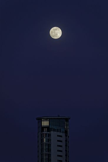 Moon Seen Rising Over Meridian Quay Editorial Stock Photo - Stock Image ...