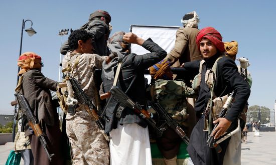 Armed Houthi Fighters Ride Vehicle They Editorial Stock Photo - Stock ...