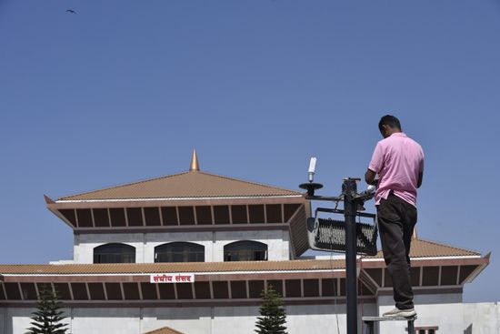 Worker Checking Lights Around Premises Federal Editorial Stock Photo ...