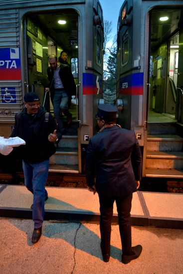 Septa Conductor Keeps Watchful Eye Commuters Editorial Stock Photo ...