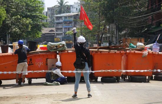Girl Stands Near Barricade Against Riot Editorial Stock Photo - Stock ...