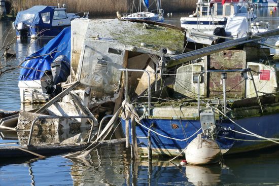 Dilapidated Boats Prop Each Other Harbour Editorial Stock Photo - Stock ...