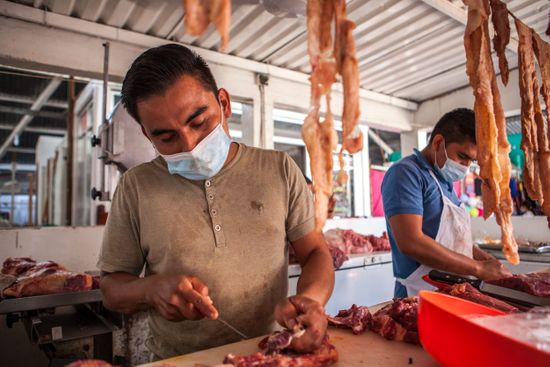 Two Butcher Men Wearing Face Masks Editorial Stock Photo - Stock Image ...