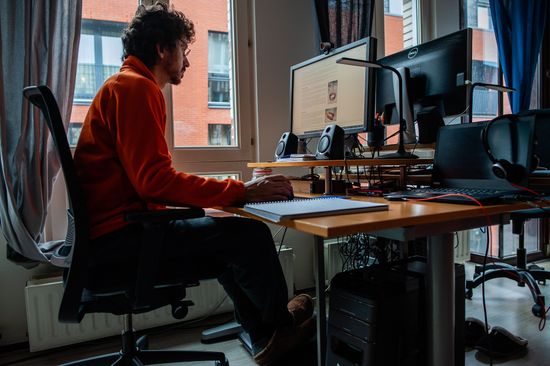Man Sitting His Computer His Living Editorial Stock Photo - Stock Image ...