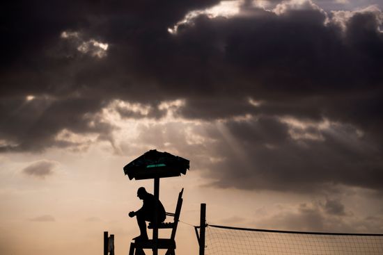 Lifeguard On Perch Observes Tourist Beach Editorial Stock Photo - Stock ...