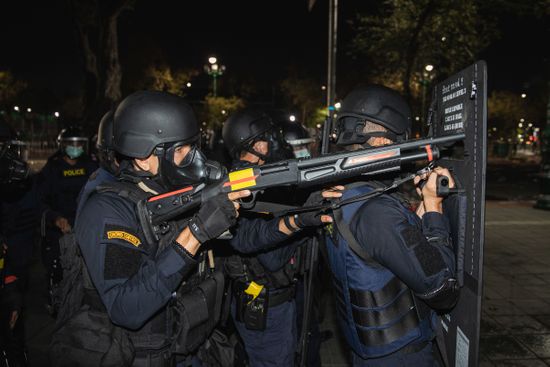 Riot Police Aims Rubber Bullet Gun Editorial Stock Photo - Stock Image ...