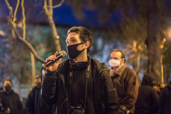 Protester Speaking Through Microphone During Demonstration Editorial ...