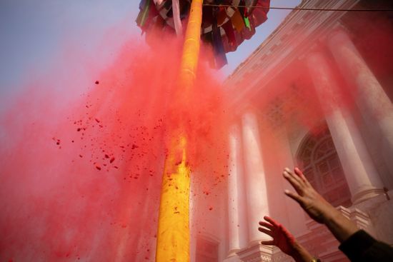 Peoples Throw Vermilion Powder After Hoisting Editorial Stock Photo ...
