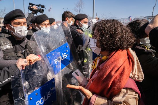 Protester Confronts Police Officers Blocking Way Editorial Stock Photo ...