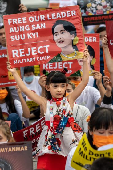 Young Little Girl Holding Sign Aung Editorial Stock Photo - Stock Image ...