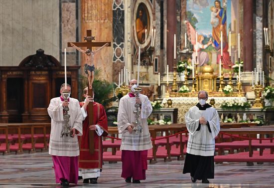 Priests Carry Crucifix Veneration Cross During Editorial Stock Photo ...