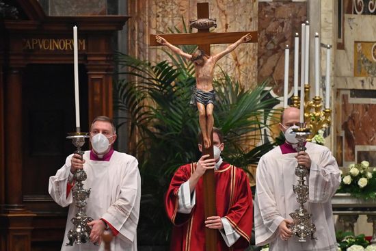 Priests Carry Crucifix Veneration Cross During Editorial Stock Photo ...
