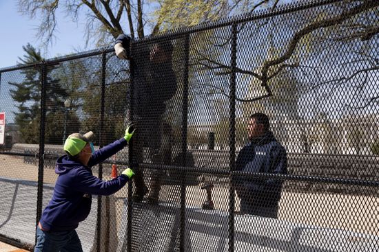 Workers Reinforce Perimeter Security Fence That Editorial Stock Photo ...