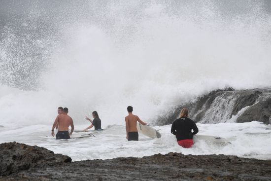 Surfers Gather Large Waves Crash Over Editorial Stock Photo - Stock ...