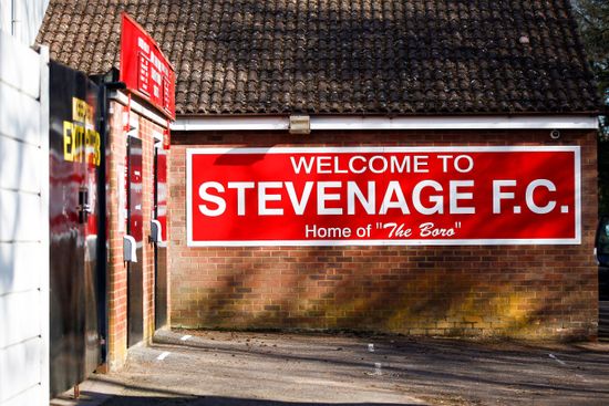 Ground Shot Stevenage Fc Signage Depicting Editorial Stock Photo ...